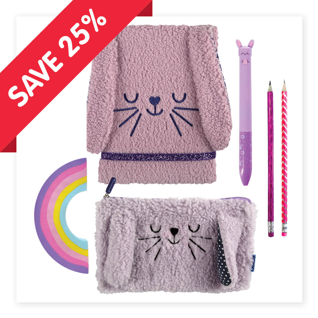 GP2509 - Sherpa Bunny Journal & Bunny Fluffy Pencil Case Set – Yokico